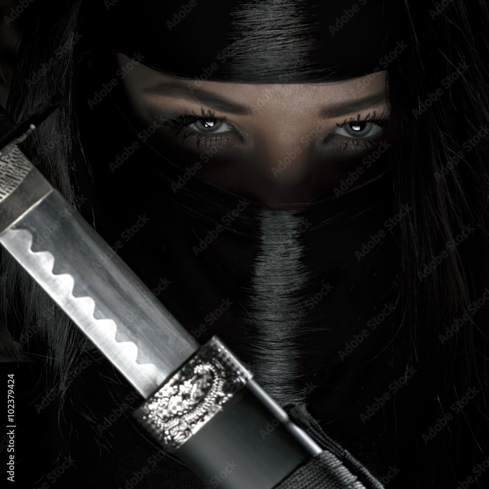 Beautiful long haired ninja girl Stock Photo | Adobe Stock
