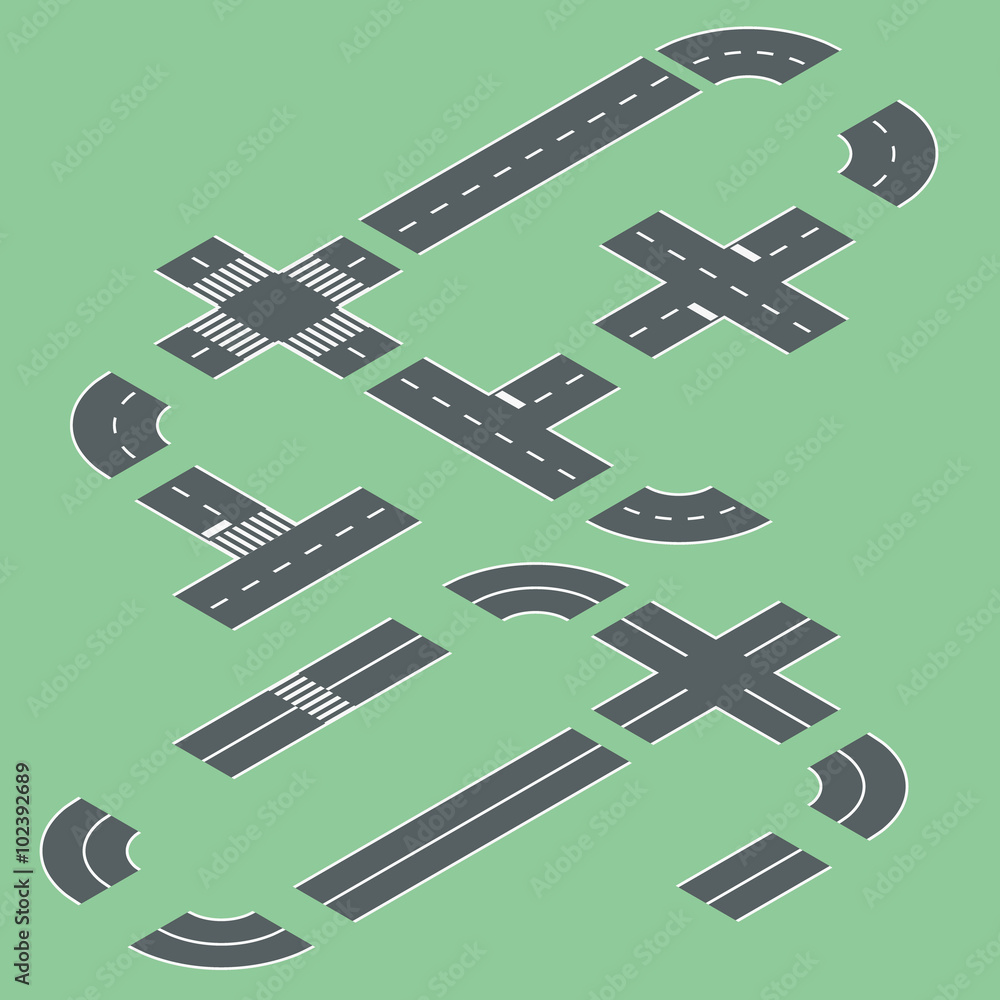 isometric road elements. Vector illustration. Stock Vector | Adobe Stock