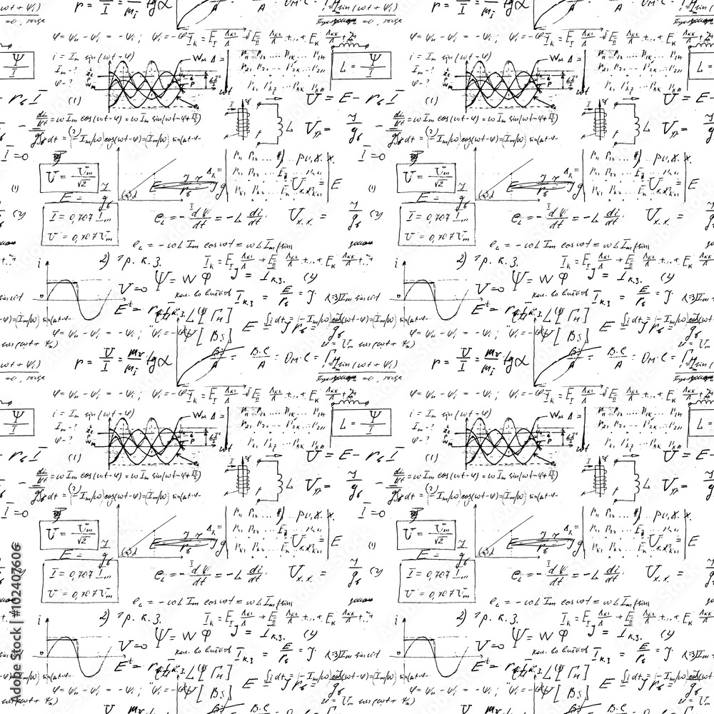 Seamless endless pattern background with handwritten mathematical ...