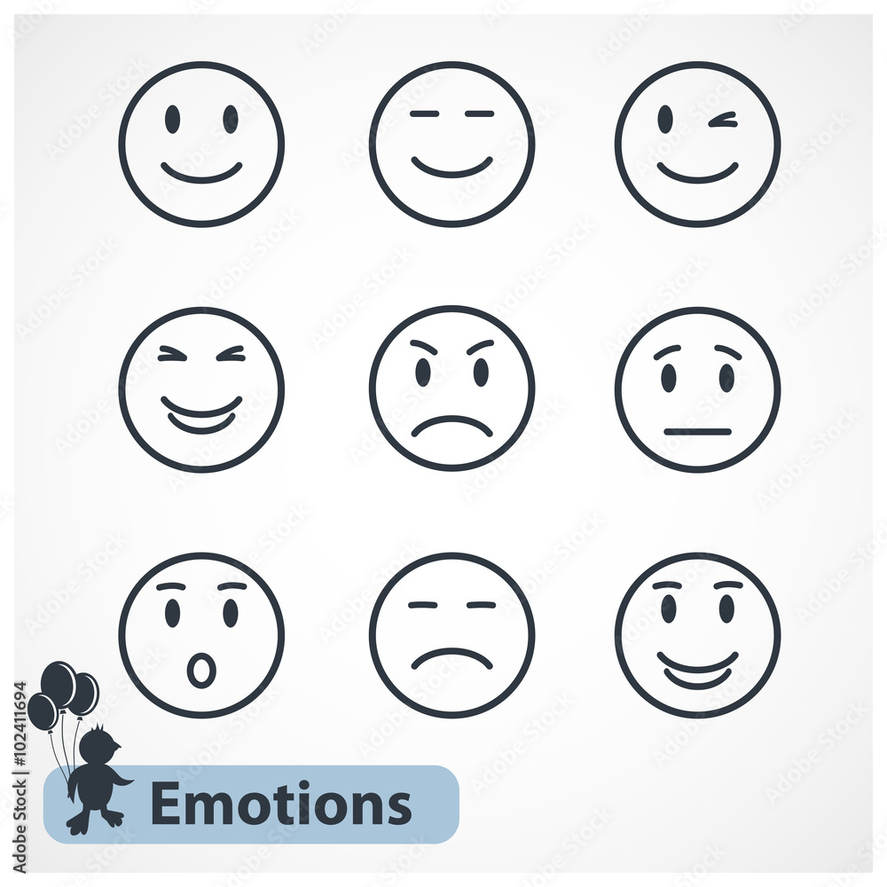 Black Simple Emotions Faces Icons sign symbol Isolated On White black-simple-emotions-faces-icons-sign-symbol-isolated-on-white