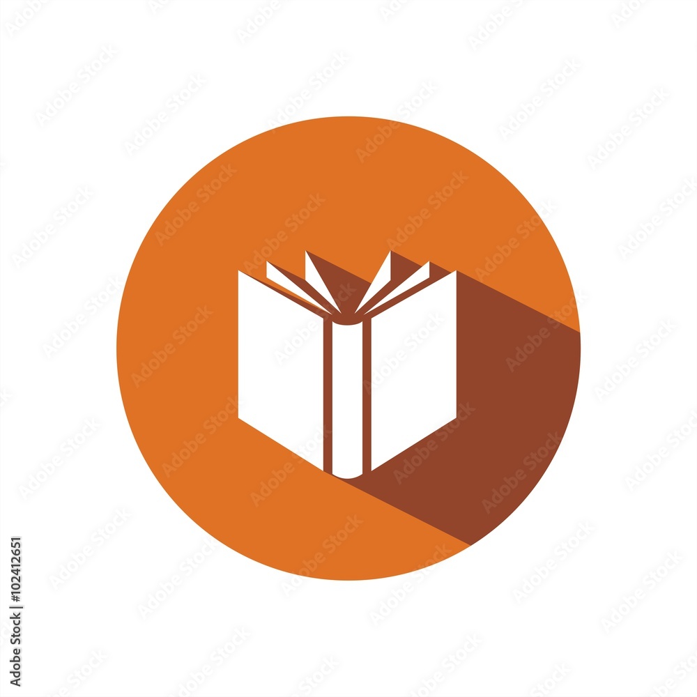 Open book icon with shadow on orange circle Stock Photo | Adobe Stock