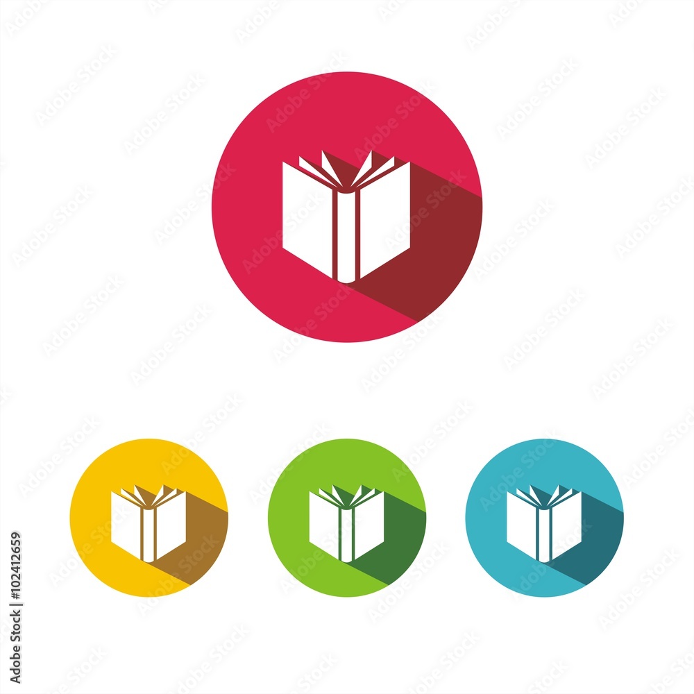 Icono de un libro abierto sobre fondos de colores. Ilustración ...