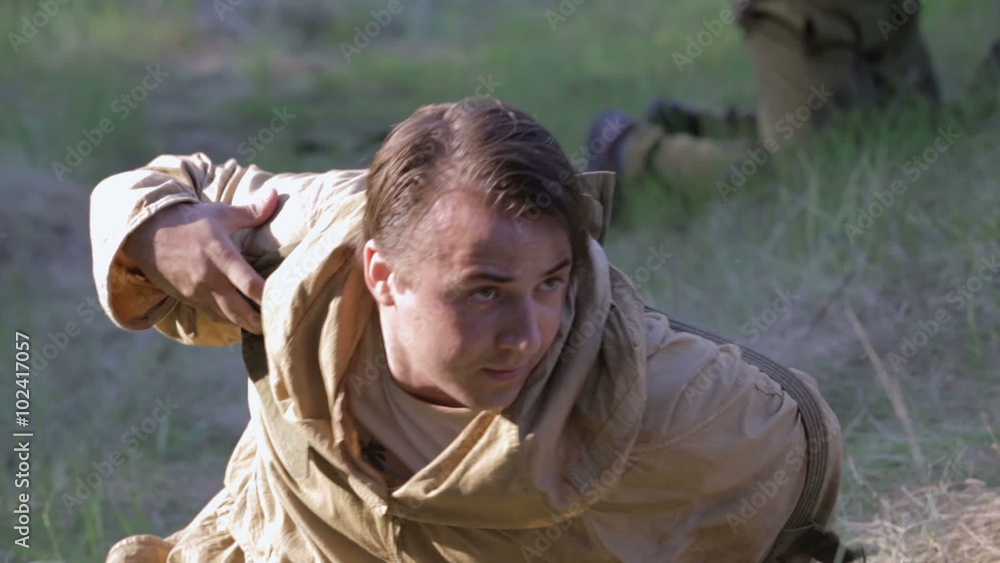 Soldiers lay explosives. World war II. The reconstruction of the battle ...