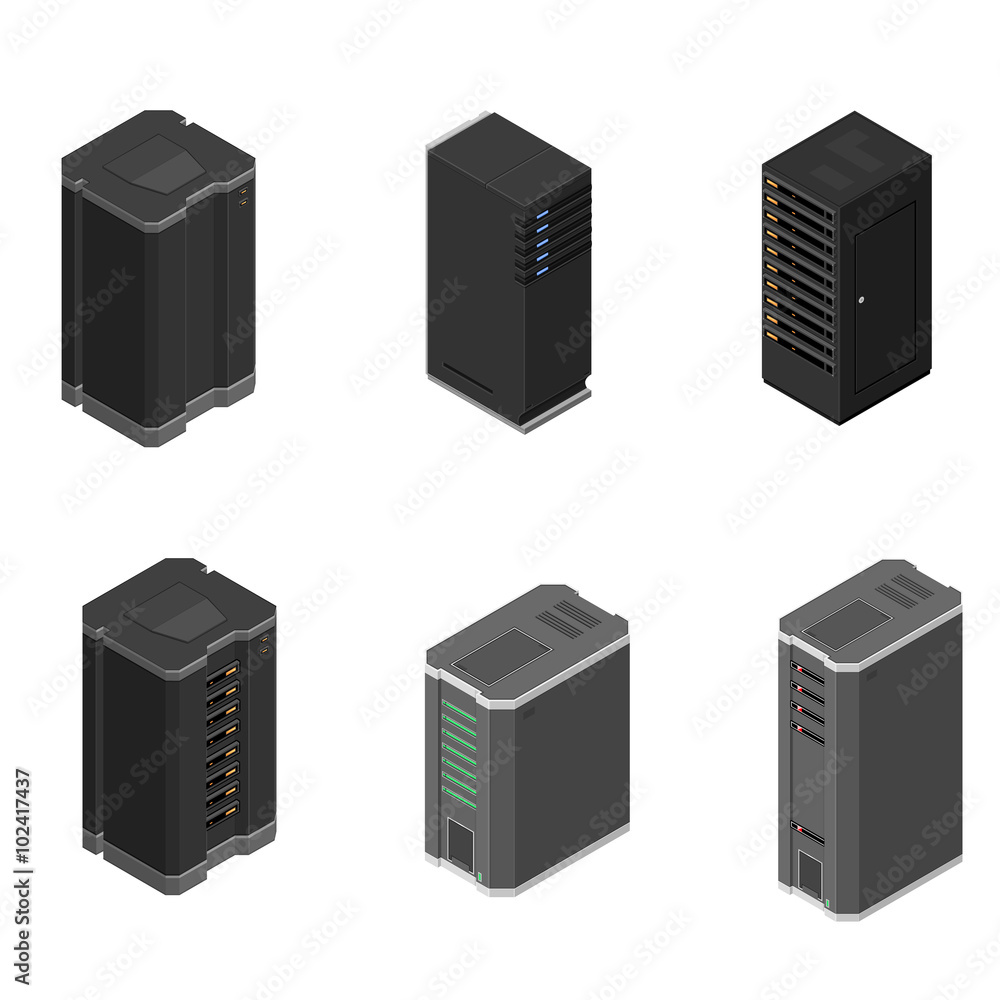 Isometric vector Illustration of computer Servers. Modern computer ...
