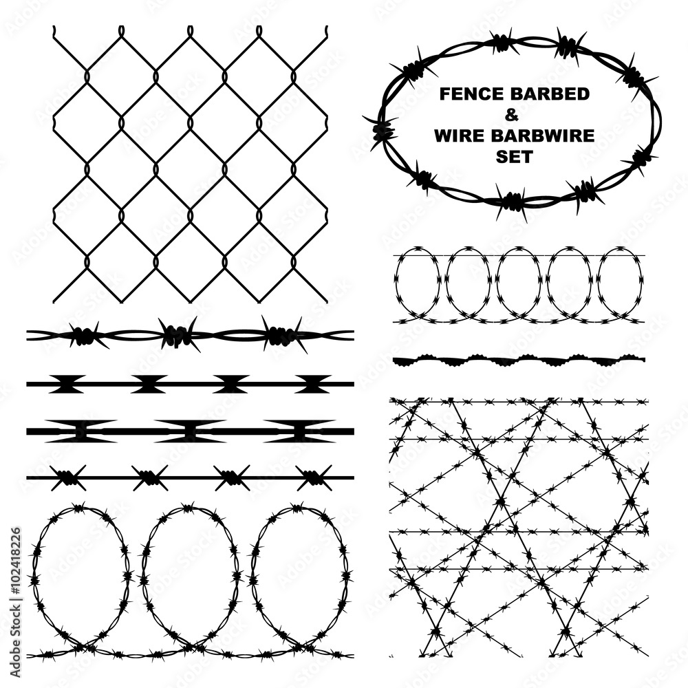 Fence barbed and wire barbwire set Stock Vector | Adobe Stock