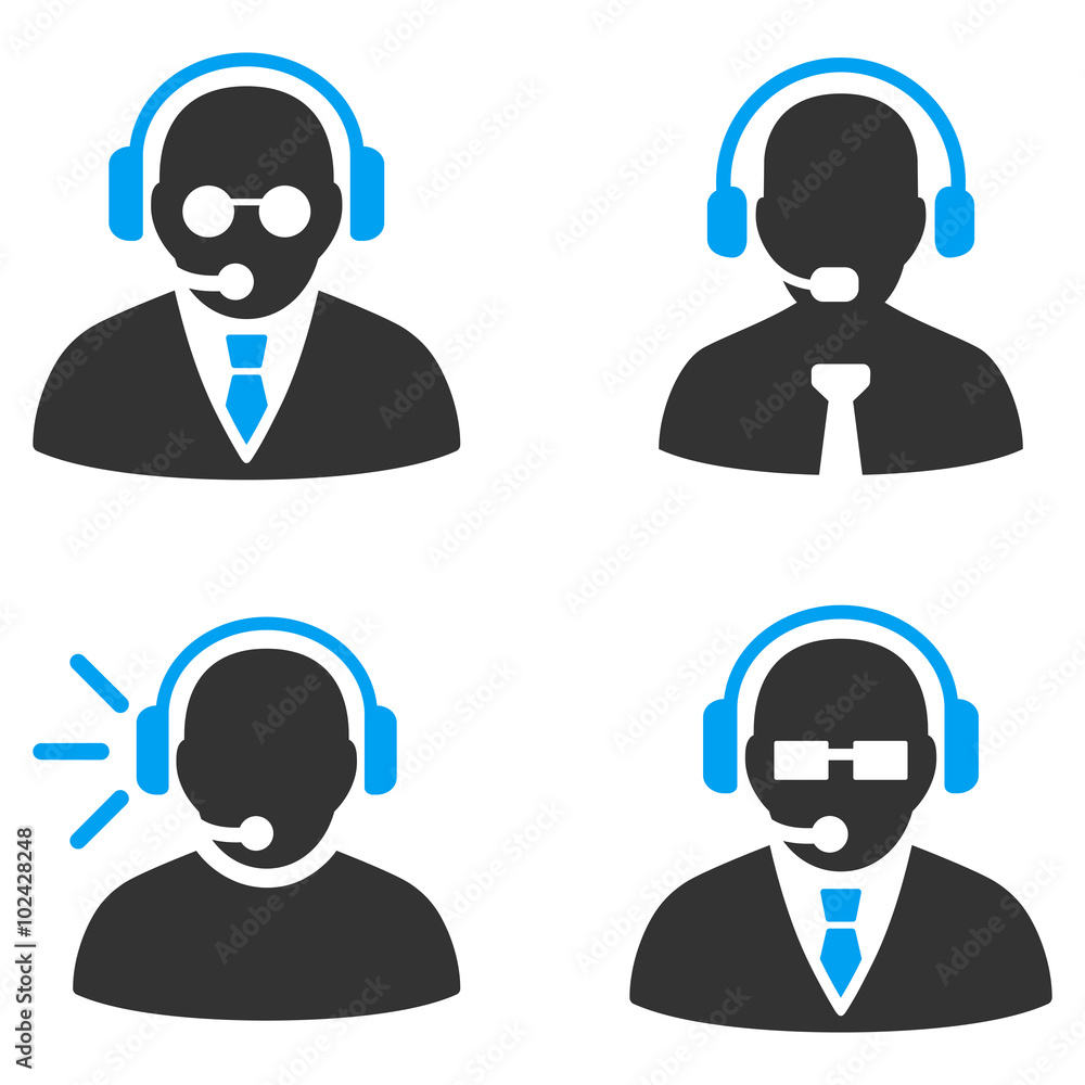 Call Center Operators vector icons. Style is flat bicolored symbols ...