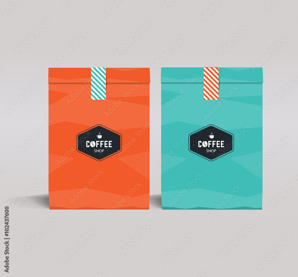 two color paper packaging mock up. coffee shop and restaurant. Stock ...