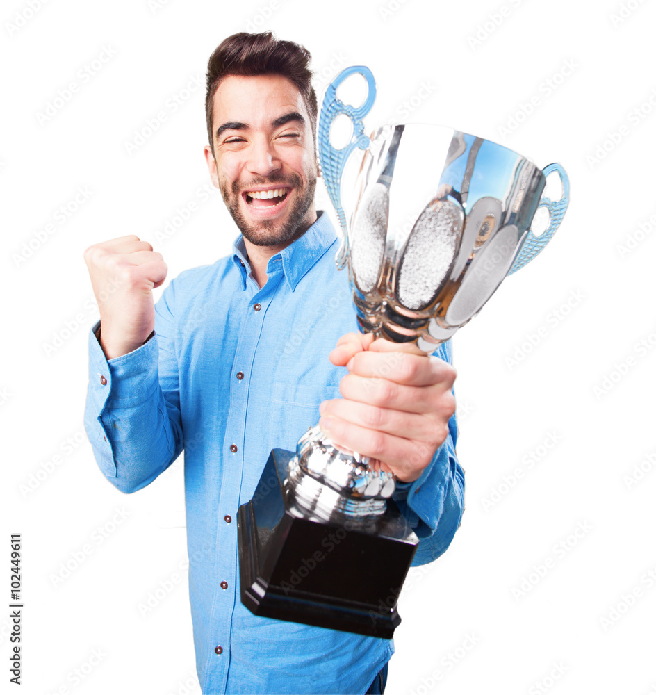 cool man holding a trophy Stock Photo | Adobe Stock