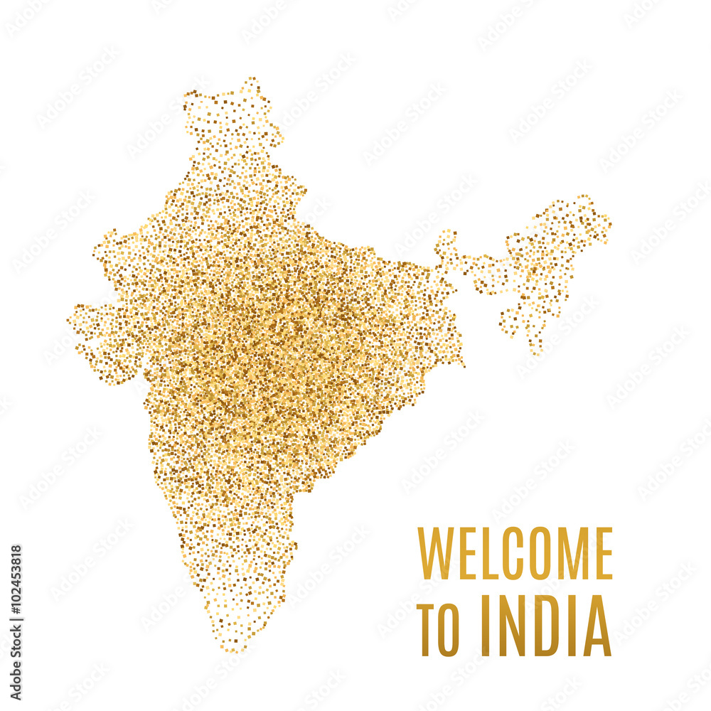 Gold glitter India map on white background Stock Vector | Adobe Stock