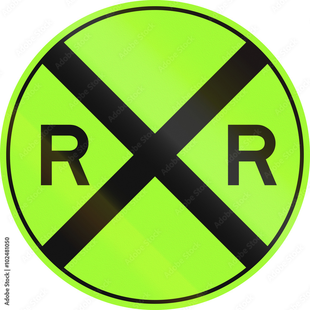 United States MUTCD non-compliant road sign - Railroad crossing Stock ...