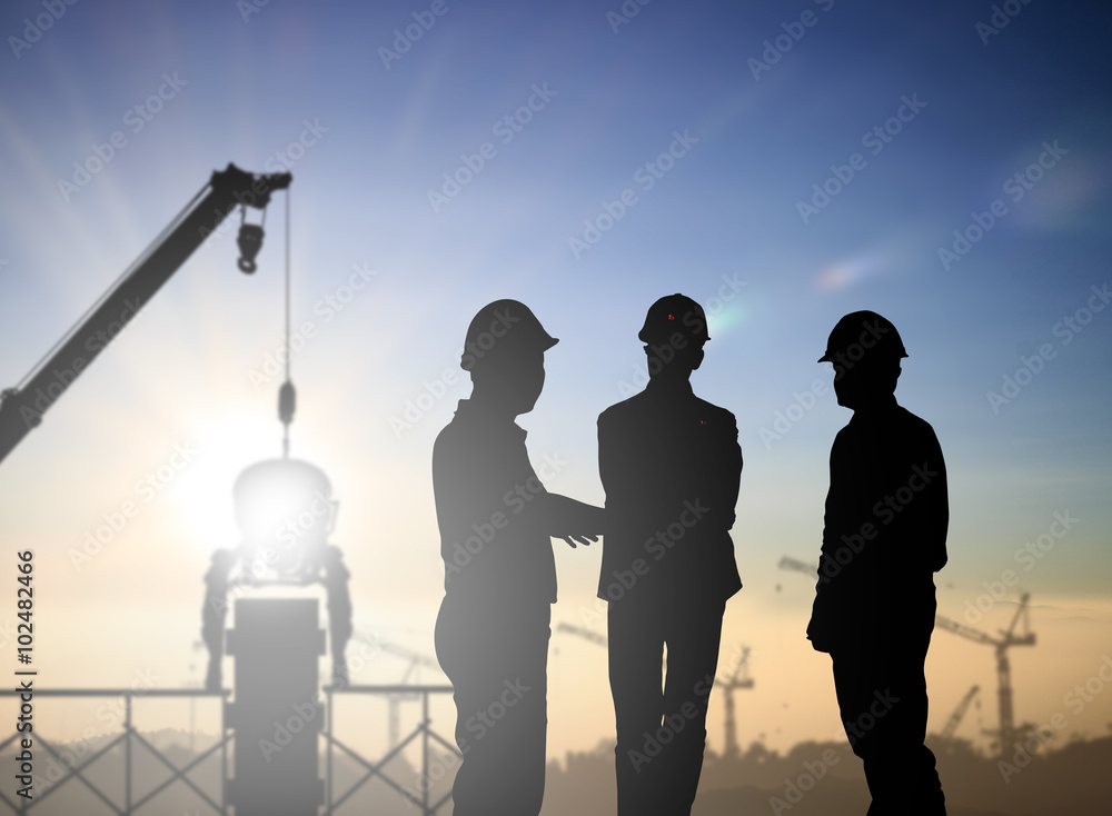 silhouette three back people engineer talking Business in a bui Stock ...