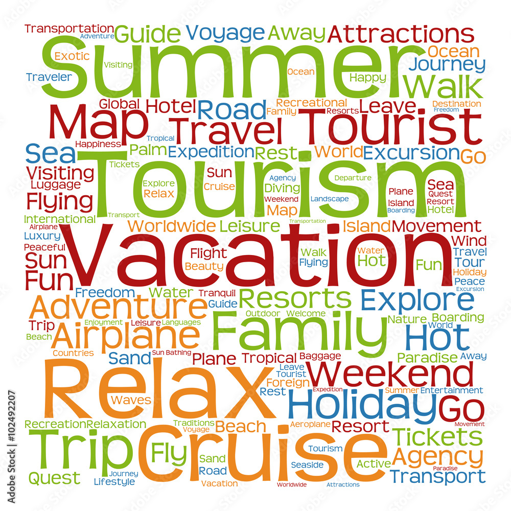 Conceptual tourism or travel word cloud Stock Illustration | Adobe Stock