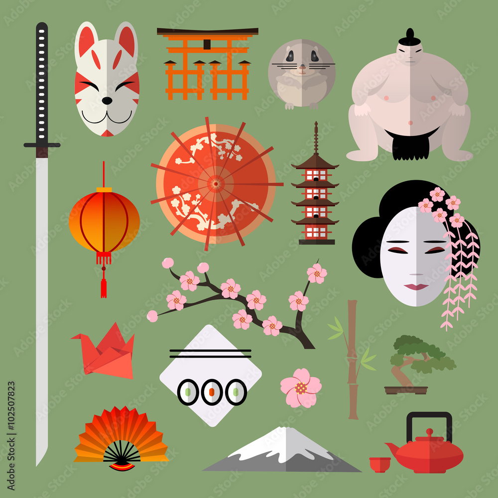 Vector set of icons with japanese elements Stock Vector | Adobe Stock
