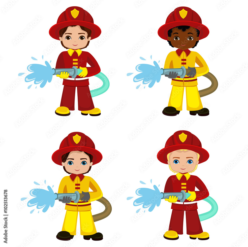 Cartoon illustration of a firefighter boy.Vector Illustration isolated ...