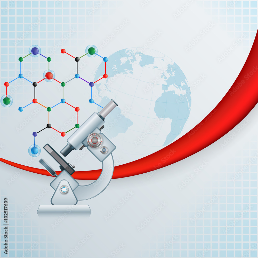 Abstract computer graphic with microscope and Earth globe; Design ...