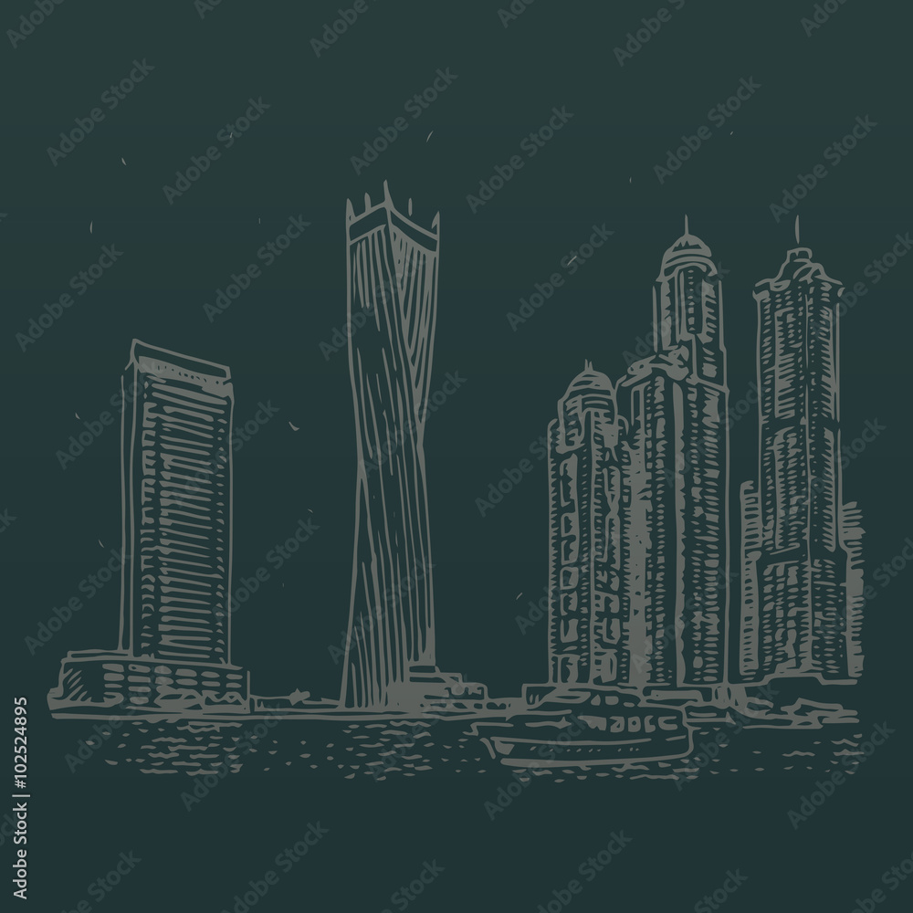 Cayan Tower, known as Infinity Tower. Modern buildings in Dubai Marina ...