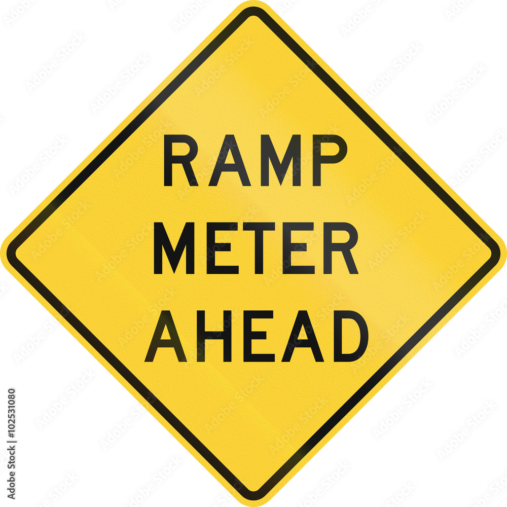 United States MUTCD warning road sign - Ramp meter ahead Stock ...