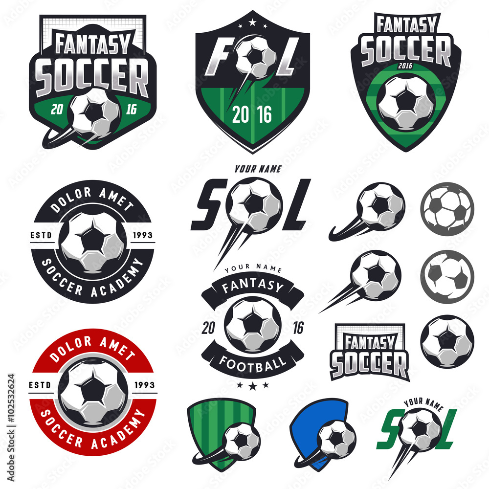 Set of european football, soccer labels, emblems and design elements ...