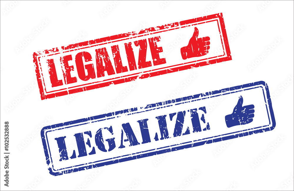 Set of two LEGALIZE grunge realistic rubber stamps icons with thumbs up ...