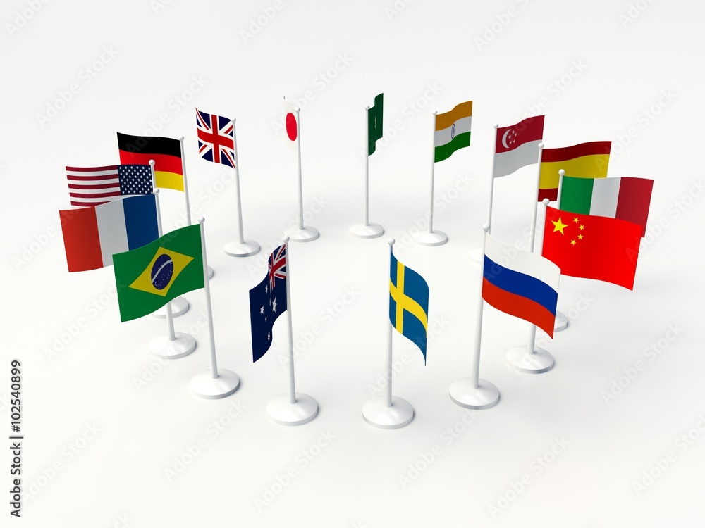 small Flags countries in a circle. 3d illustration on a white ...