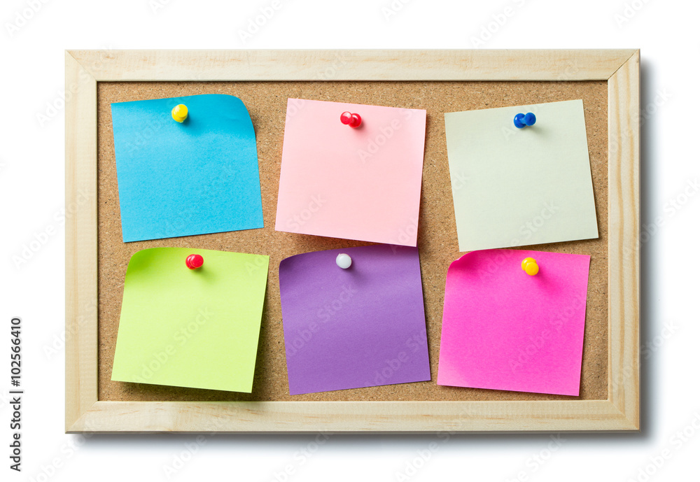 Blank post it notes on a cork notice board Stock Photo | Adobe Stock
