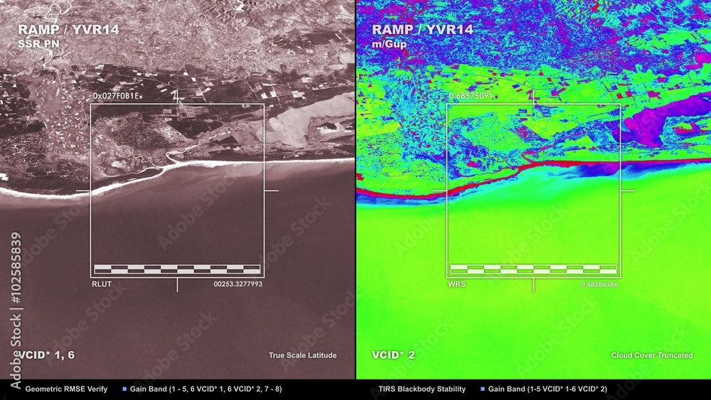 Two-panel aerial surveillance drone/UAV flyover of St Lucia, with data ... Two-panel aerial surveillance drone/UAV flyover of St Lucia, with data ...