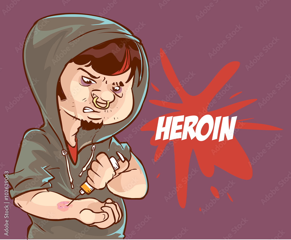 Cartoon Vector Illustration Of A Drug Addict Man Addicted To Her Stock