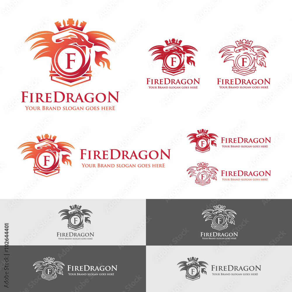 Fire Dragon Letter Crest. Heraldry dragon blowing fire emblem. Royal ...