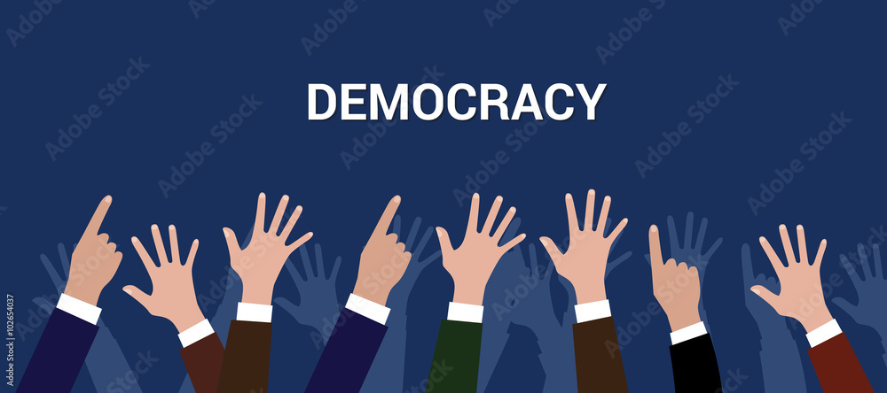 democracy democration concept crowd people raise hand Stock ...