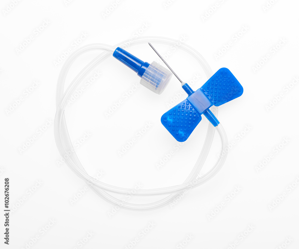 Blue butterfly catheter with open needle isolated on white Stock Photo ...
