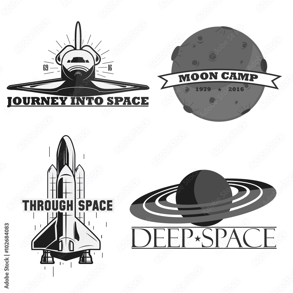 Set of vintage space, emblems, logos and labels. Monochrome style ...