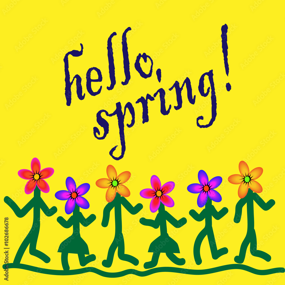 Spring background with running flowers. The idea for kids or cards ...