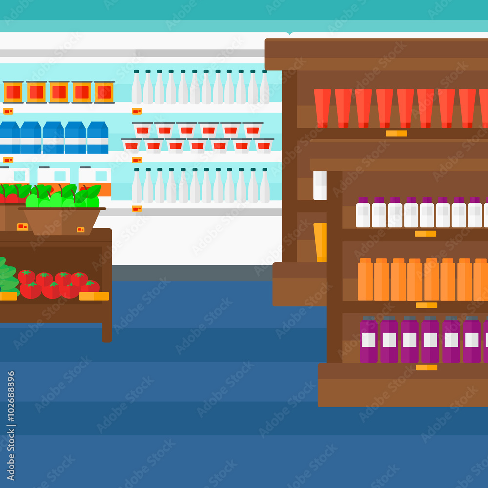 Background of supermarket shelves. Stock Vector | Adobe Stock