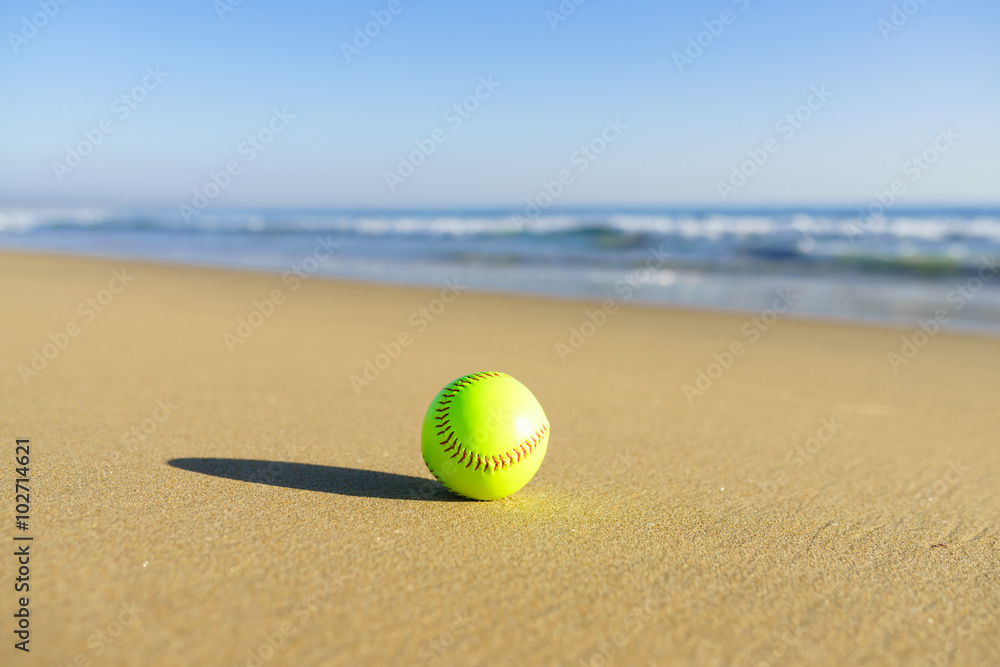 Softball at a California beach with white wave in pacific ocean Stock ...