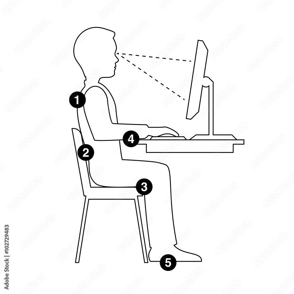 infographics correct posture at the computer Silhouette of a man Stock ...