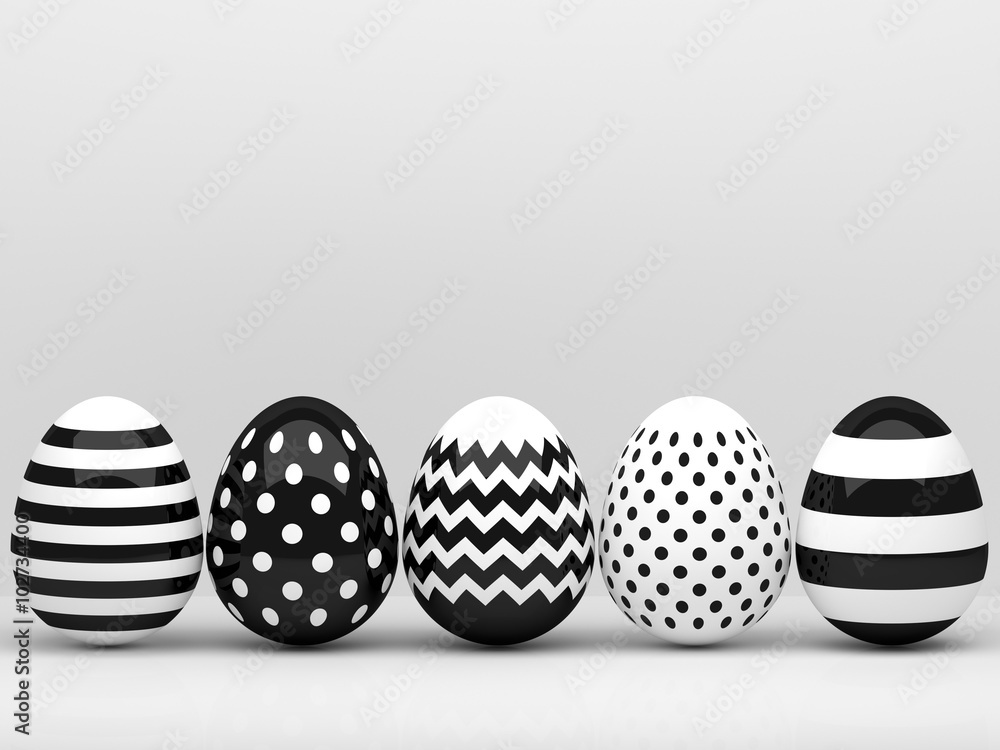 3d elegant, black and white Easter eggs Stock Illustration | Adobe Stock
