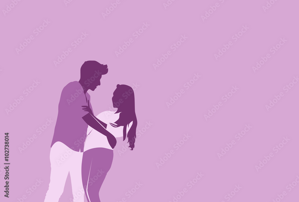 Silhouette Dancing Couple Lovers Embrace With Copy Space Stock Vector