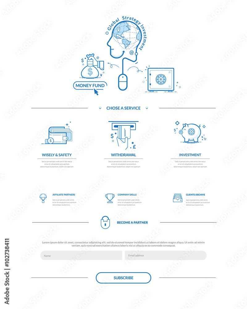 Website design model templates with navigation menu and icons set ...
