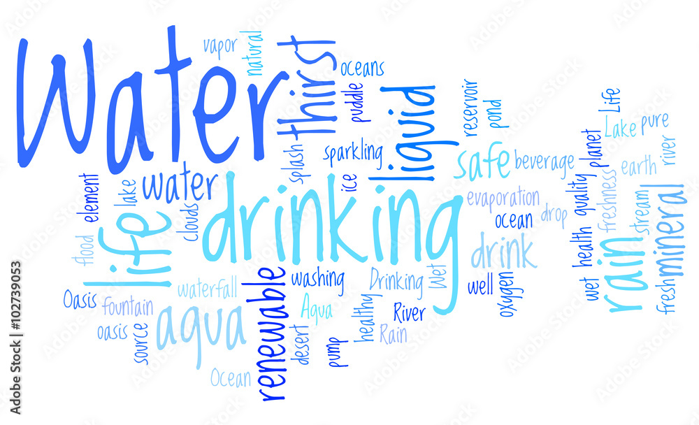 Water related words word cloud, water typography background Stock ...