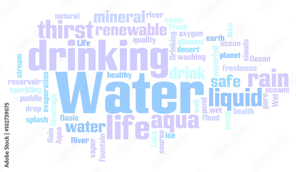 Water related words word cloud, water typography background Stock ...