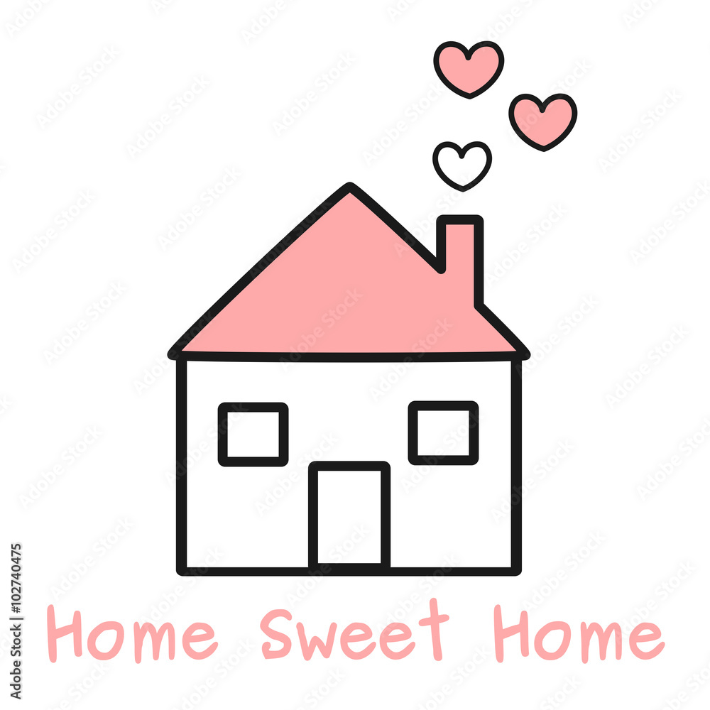 cute lovely black white and pink home with hearts cartoon vector ...