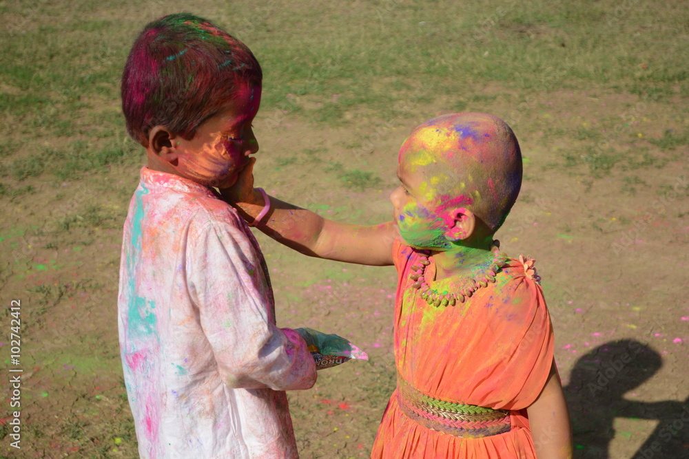 Children are enjoying Holi, the color festival of India. The festival ...