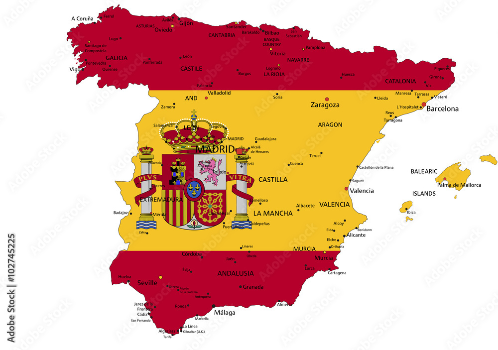 Spain highly detailed political map with national flag. Stock Vector ...