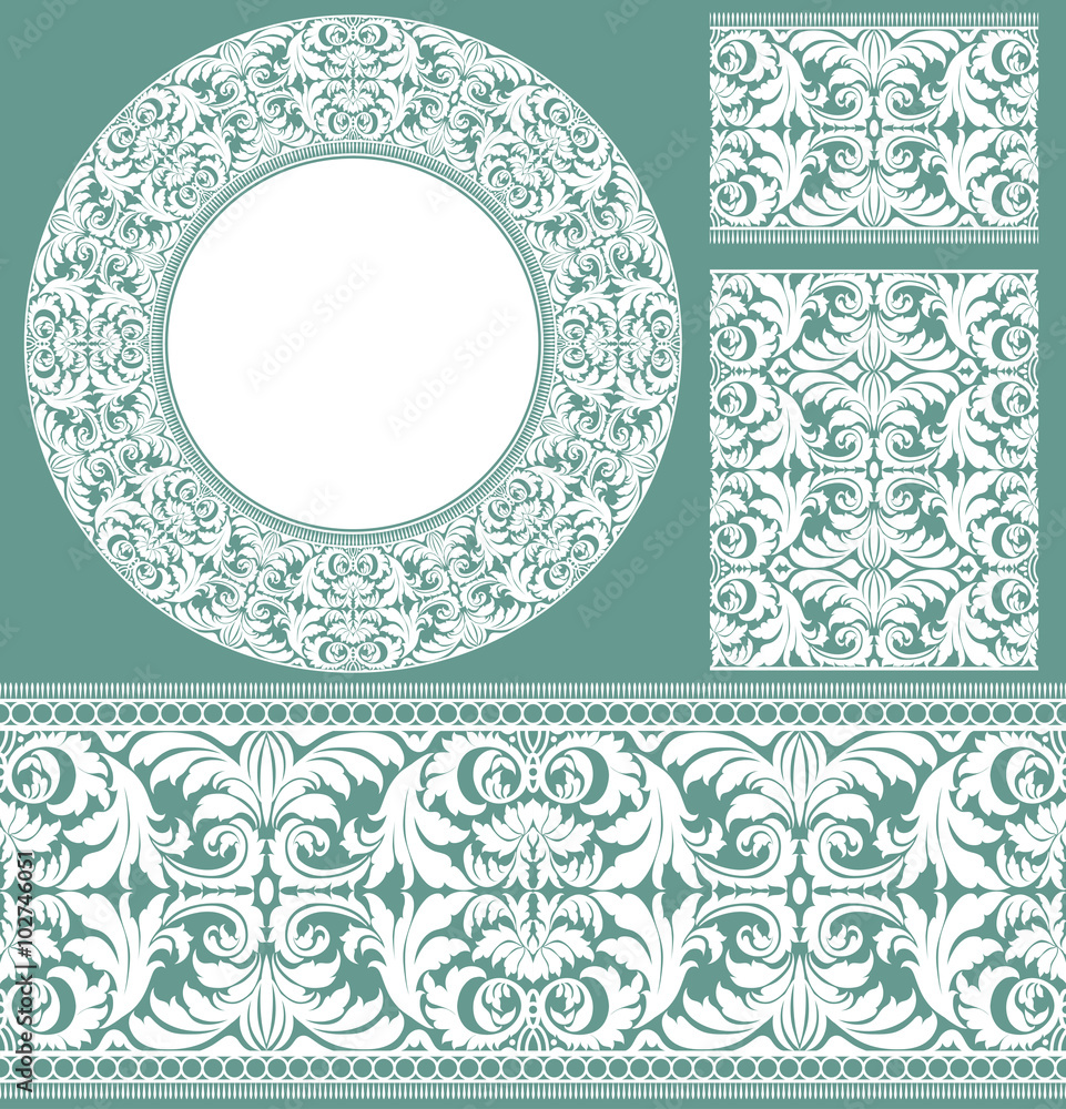 Vetor de Vector set of design elements seamless texture, borders ...