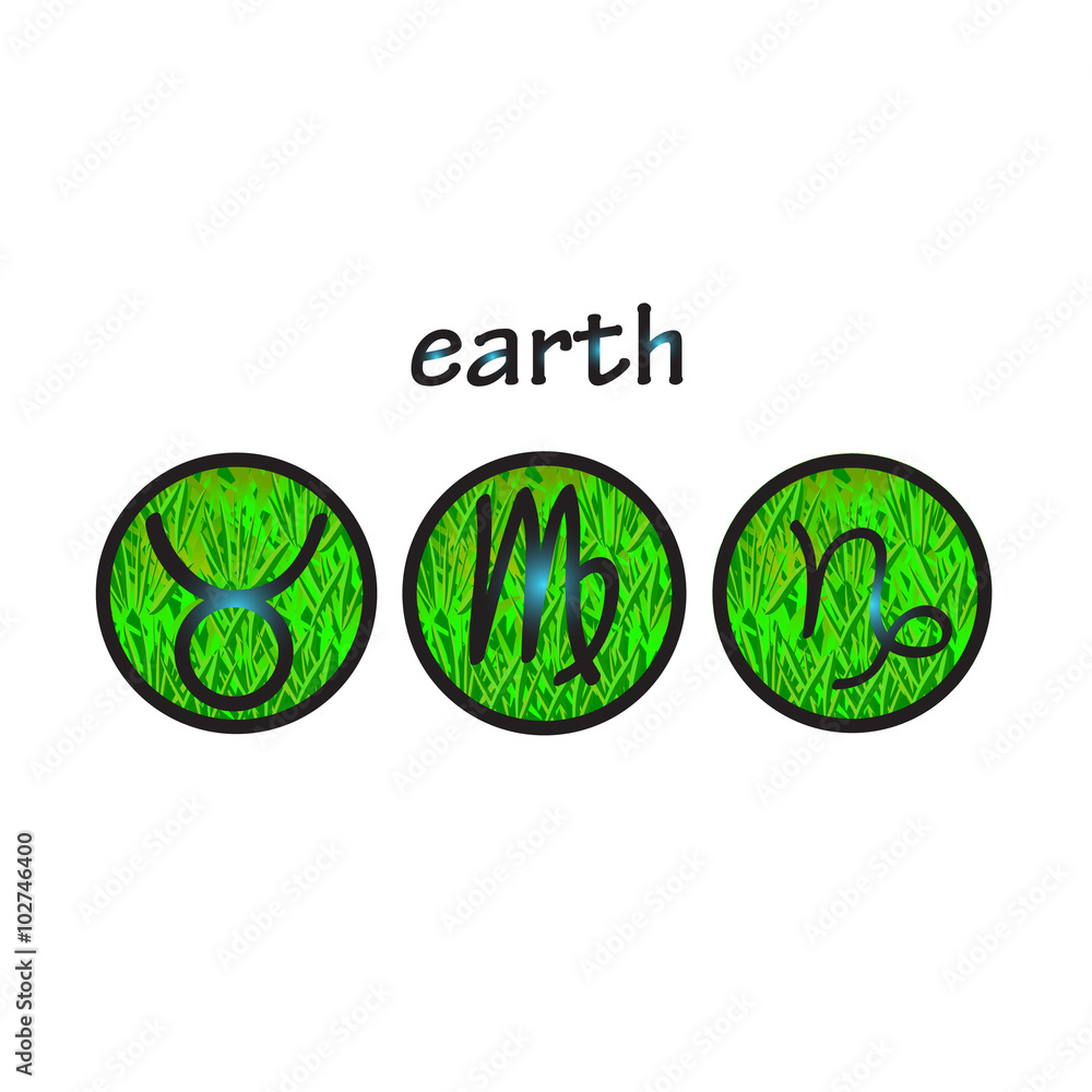 Zodiac symbols earth element, Taurus, Virgo, Capricorn Stock Vector ...