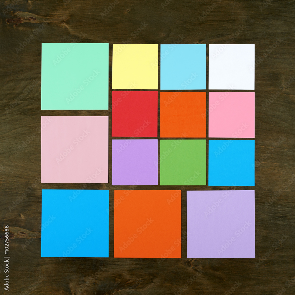 Color bar from paper sticker on wood background in square frame form ...
