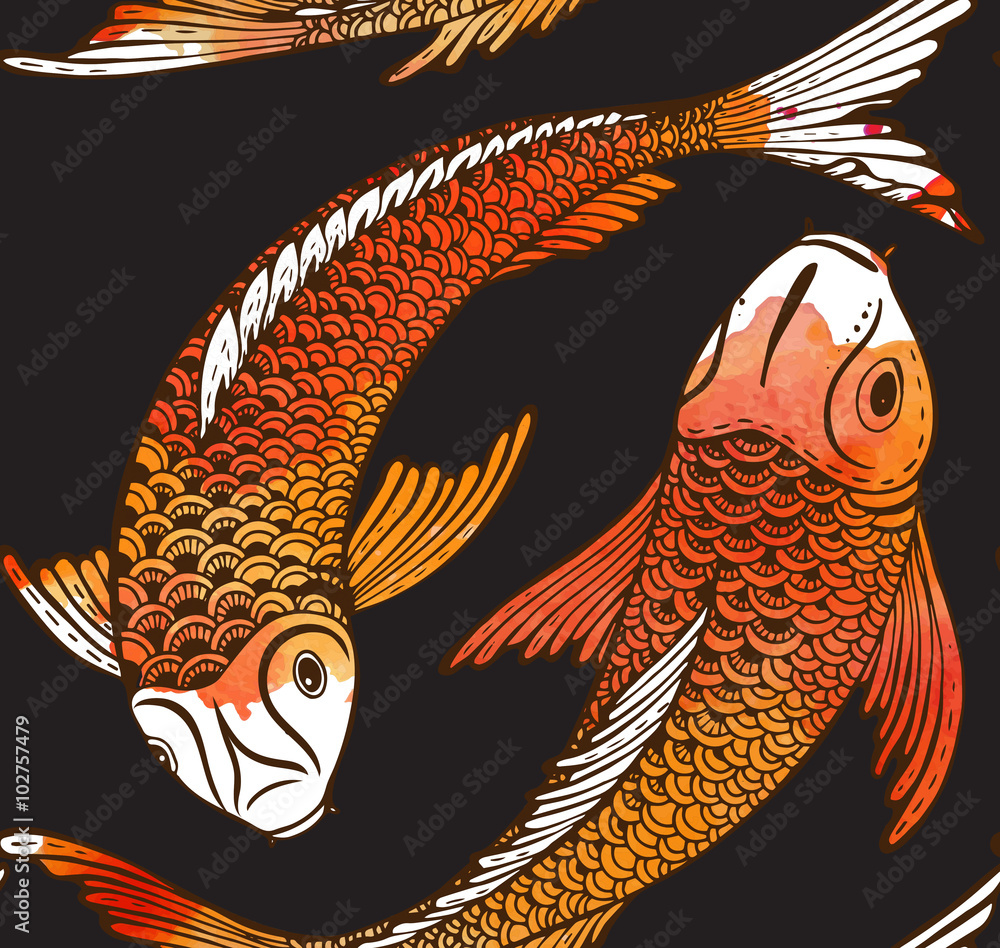 Seamless vector pattern with hand drawn Koi fish Stock Vector | Adobe Stock