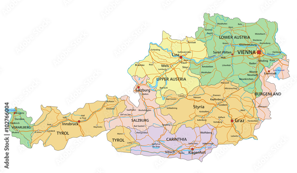 Austria - Highly detailed editable political map with labeling. Stock ...