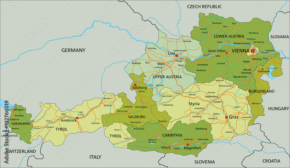 Austria - Highly detailed editable political map with separated layers ...