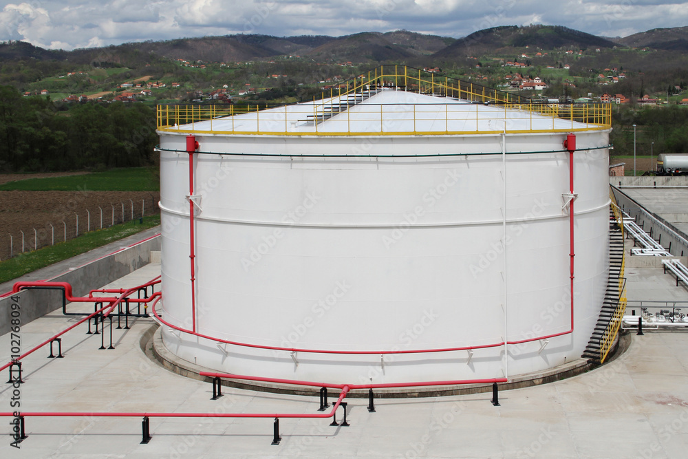 Refinery, oil tank farm, gasoline storage tank, crude oil. Stock Photo ...